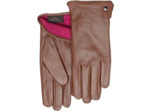 4260478654839 - Lederhandschuhe PEARLWOOD Meg Damen Gr 75 braun (cognac) Schafsleder unifarben mit Farbeinsatz Handschuhe dekorativer Rockstud - elastischer Bund - Seitenschlitz