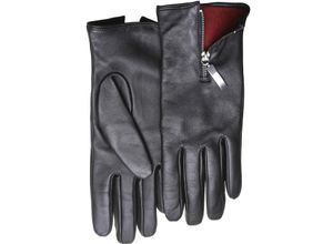 4260478653054 - Lederhandschuhe PEARLWOOD Damen Gr 75 schwarz Schafsleder unifarben Handschuhe mit farbigem Innenfutter Glattleder Zipper auf dem Handrücken