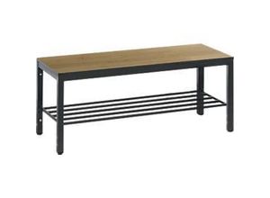 4063332799024 - Umkleidebank Basic Plus für Feuchträume ohne Rückenlehne 6-Fußgestell schwarzgrau RAL 7021 mit Schuhrost B 1000 mm Dekor Eiche Serrano