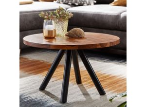 4251757708350 - Couchtisch 60x60x35 cm Sheesham Massivholz   Metall Sofatisch Rund Design Wohnzimmertisch Kaffeetisch Massiv Kleiner Tisch Beistelltisch