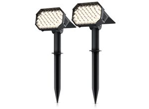 4062861837757 - 2x LED Gartenstrahler Solar Erdspießleuchte Akku Gartenleuchte Solarspotlight Wandmontage Ein- Ausschalter  mehrere Helligkeitsstufen LED fest integriert Warmweiß Solarstrahler 80 Lumen Solarleuchte warnweiß für Garten Balkon IP65