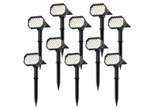 4062861837795 - 10x LED Gartenstrahler Solar Erdspießleuchte Akku Gartenleuchte Solarspotlight Wandmontage Ein- Ausschalter  mehrere Helligkeitsstufen LED fest integriert Warmweiß Solarstrahler 80 Lumen Solarleuchte warnweiß für Garten Balkon IP65