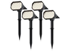 4062861837764 - 4x LED Gartenstrahler Solar Erdspießleuchte Akku Gartenleuchte Solarspotlight Wandmontage Ein- Ausschalter  mehrere Helligkeitsstufen LED fest integriert Warmweiß Solarstrahler 80 Lumen Solarleuchte warnweiß für Garten Balkon IP65