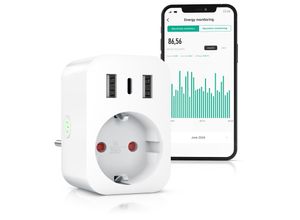 4062861836569 - WLAN-Steckdose mit USB 24Ghz WiFi Fernsteuerung per Smart life App Sprachsteuerung Zeitschaltuhr Energiekostenmessgerät USB-Ladegerät Countdown Timer