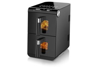 4062861837610 - Arendo Heißluftfritteuse mit 2 Kammern Übereinander XXL Doppelkammer Airfryer 11L Dual Zone 1700 W mit Zubehör Umluft Backofen Sichtfenster fettarmes gesundes Kochen