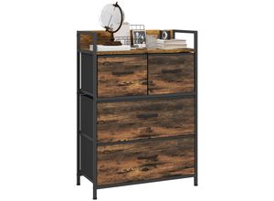 4255633571687 - Kommode Sideboard mit 4 Faltbaren Schubladen aus Stoff Regal und Griff Aufbewahrungsschrank mit Industrial Design Stahlrahmen für Wohnzimmer