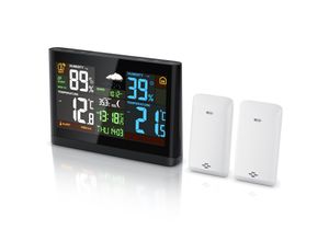 4062861835296 - Wetterstation Funk Farbdisplay 2 Außensensoren Netzteil Hygrometer Wecker mit Snooze DCF-Signal Innen- & Außentemperatur