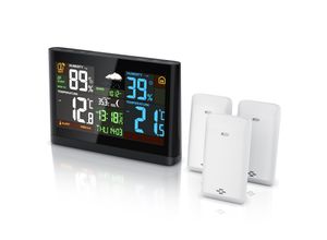 4062861835357 - Wetterstation Funk Farbdisplay 3 Außensensoren DCF-Signal Luftdruck Barometer Wetterprognose Netzteil Anleitung