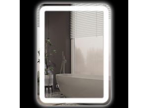 4255633573247 - Badspiegel 50 x 70 cm led Badezimmerspiegel mit 3 Lichtfarben Wandspiegel mit Touch-Schalter Memory-Funktion Lichtspiegel mit Anti-Beschlag IP44