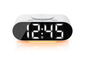 4062861838013 - Wecker mit Netzteil & Akku 3 Alarmzeiten mit Beleuchtung & QI Ladefunktion Schlummerfunktion Kabelloses Laden Wireless Charger Akustiksteuerung