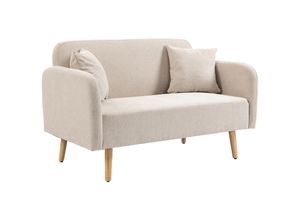 4255633547026 - Doppelsofa mit Kissen und Anti-Rutsch Beinen weiß (Farbe cremeweiß)