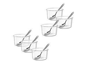 4045037253698 - Schale LEONARDO VETRO Ø 9 cm 6 Schalen + 6 Eislöffel transparent H55cm Ø93cm Glas Schüsseln spülmaschinengeeignet
