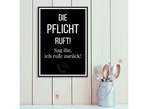 4067437343038 - Metallbild QUEENCE Pflicht ruft Bilder Gr B H 30 cm x 45 cm Metallbild Schriftzüge Hochformat 1 St weiß Metallbilder Stahlschilder