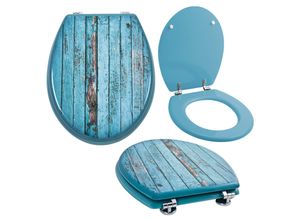4260213368380 - Grafner® WC Sitz mit Absenkautomatik Motiv Blue Planks Toilettendeckel