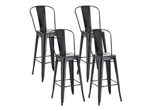 4251756405533 - 4er Set Metall Barhocker Aiden Mit Hoher Rückenlehne I 4 x Hocker Mit Fußstütze Und Bodenschonern