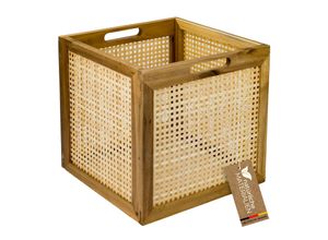 4010537376420 - HMF Aufbewahrungskorb passend für Kallax Regale Korb aus Rattan mit Wiener Geflecht und Akazienholz Muster 3 32 x 34 x 32 cm