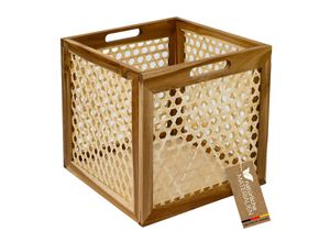 4010537376413 - HMF Aufbewahrungskorb passend für Kallax Regale Korb aus Rattan mit Wiener Geflecht und Akazienholz Muster 2 32 x 34 x 32 cm