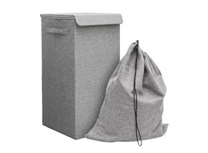 4057216047790 - - 50L Wäschekorb mit Deckel und Wäschesack - 30x30x60 Wäschesammler Grau - Faltbar - grau