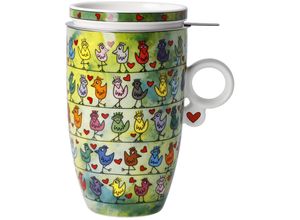 4005169357527 - Tasse GOEBEL Rizzi bunt B8cm H14cm Porzellan Metall Trinkgefäße Pop Art Teetasse James Rizzi - Birds on a Love Wire