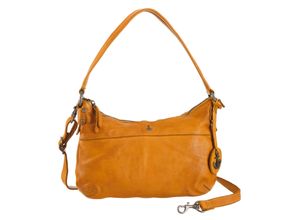 4046478060623 - Schultertasche HARBOUR 2ND Mara Damen Gr B H T 26cm x 20cm x 9cm gelb (mustard) Leder washed Taschen mit typischen Marken-Anker-Label und Schmuckanhänger