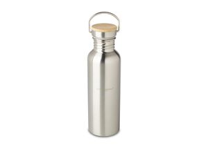 4260238063420 - Trinkflasche Trinkflaschen Gr 750 ml silberfarben (edelstahlfarben) Thermoflaschen Isolierflaschen und Trinkflaschen mit Bambusdeckel Silikonband Innen außen poliert
