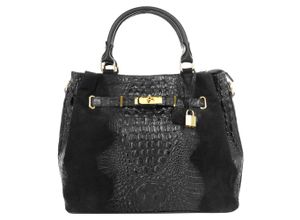 4260405123155 - Henkeltasche CLUTY Damen Gr B H T 38cm x 26cm x 20cm onesize schwarz Leder beschichtet glänzend Taschen echt Leder Made in Italy