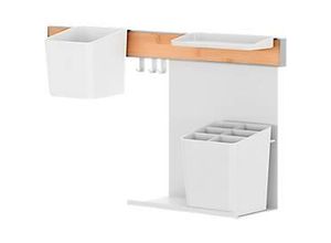 4063565273322 - tesa® Küchenorganizer Kombi-Set M Reling-System weiß selbstklebend mit PowerKit bis 10 kg inkl Kräutertöpfen Ablagen Haken