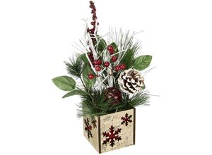 4019844648312 - Winterliche Kunstpflanze IGEA Weihnachtsgesteck mit Apfel im Topf winterliches Arrangement Kunstpflanzen Gr Ø H 15 cm x 26 cm 1 St grün (grün rot) Kunstpflanzen Kunstblumen-Gesteck mit Zapfen Beeren und Dekozweigen Weihnachtsdeko
