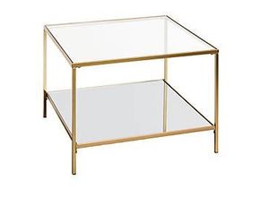 4001070252357 - Beistelltisch quadratisch Stahlrohr Glas Sicherheitsklarglas oben Spiegelglas unten B 600 x T 600 x H 450 mm gold
