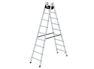 4031405111554 - Munk Sprossen-Stehleiter Aluminium Rechteckrohr-Holme geriffelte Sprossen nivello® Leiterschuhe max 150 kg Polyestergurt-Spreizsicherung 2x9 Sprossen