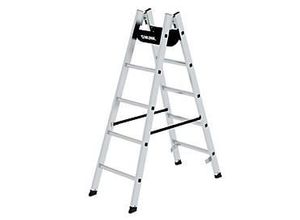 4031405111530 - Munk Sprossen-Stehleiter Aluminium Rechteckrohr-Holme geriffelte Sprossen nivello® Leiterschuhe max 150 kg Polyestergurt-Spreizsicherung 2x5 Sprossen