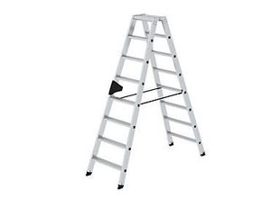 4031405402164 - Munk Aluminium-Stufen-Stehleiter Rechteckrohr-Holme konische Holmführung nivello® Leiterschuhe ergo-pad® Griffzone bis 150 kg 2x8 Stufen