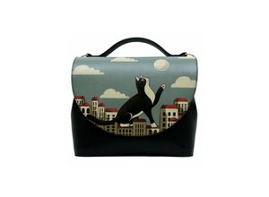 8680544279692 - Henkeltasche Handy Umhängetasche Over The Moon Schultertasche Damen Gr B H T 24cm x 12cm onesize schwarz Lacklederimitat Taschen Handgefertigt