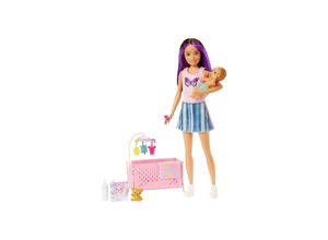 0194735098262 - HJY33 - Barbie Family & Friends - Skipper Babysitters Inc - Spielset Puppe mit Babybett Baby und Zubehör