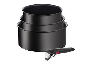 3168430335875 - Topf-Set Ingenio Unlimited L76391 Aluminium (Set 4-tlg 4-teiliges Topfset mit Kasserollen 16 18 20 cm 1x abnehmbarer Griff) stapelbar platzsparend Titanium 6x Antihaftversiegelung schwarz