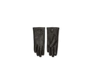 8721224276010 - Lederhandschuhe CALVIN KLEIN RAISED CK LEATHER GLOVE Damen Gr M schwarz Schafsleder unifarben Handschuhe Aus Schaf-Nappaleder