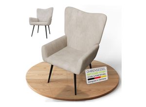 4262437185668 - Ohrensessel Odense ohne Hocker Relaxsessel mit Cord & Stahlgestell – Beige