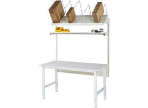 4040376547477 - Packtisch komplett manuell höhenverstellbar Set 1 mit Etagenbord BxT 1500 x 800 mm Melaminplatte