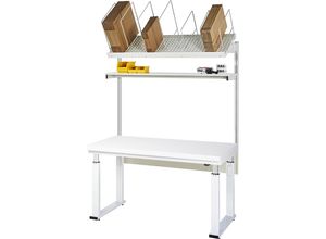 4040376547651 - Packtisch komplett 600 elektrisch höhenverstellbar Set 1 mit Etagenbord BxT 1500 x 700 mm Hartlaminatplatte