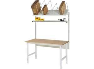 4040376547231 - Packtisch komplett manuell höhenverstellbar Set 1 mit Etagenbord BxT 1500 x 800 mm Buchenplatte