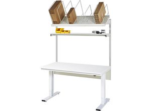 4040376548139 - Packtisch komplett 300 elektrisch höhenverstellbar Set 1 mit Etagenbord BxT 1500 x 800 mm Melaminplatte
