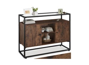 4061173242617 - tectake® Sideboard Industrial Style Glasplatte offenes Fach 2 Staufächer mit Magnettüren und 3 Einlegeböden 100 x 38 x 805 cm