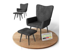 4262437185705 - Ohrensessel Odense inkl Hocker Relaxsessel mit Cord & Stahlgestell – Grau