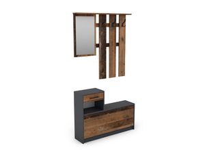 4251942207118 - Garderoben-Set tamina   Kommode mit Schuhschrank + hängende Garderobe mit Spiegel   anthrazit   Fronten braun Old Wood   Flur-Schrank   Schränke  