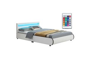 4260304767825 - Polsterbett Sevilla – Bettgestell mit Lattenrost & LED Beleuchtung im Kopfteil – Kunstleder & Holz – Bett Jugendbett - 140 x 200 cm - weiß