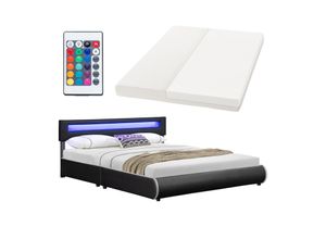 4260304768426 - Polsterbett Sevilla 180 x 200 cm mit Matratze Lattenrost led Beleuchtung & Kopfteil - Kunstleder & Holz - Bett Bettgestell Doppelbett schwarz