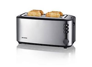 4008146250903 - SEVERIN Automatik-Langschlitztoaster 1400 W doppelwandiges Edelstahlgehäuse Brotscheibenzentrierung integrierter Brötchenaufsatz schwarz silber
