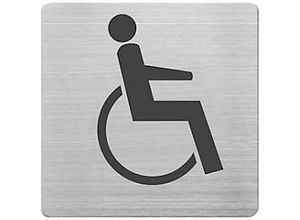 4007735045043 - Hinweisschild „WC Rollstuhl“ quadratisch inkl Selbstklebepad L 90 x B 90 mm Edelstahl gebürstet silber-schwarz