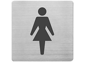 4007735045012 - Hinweisschild „WC Damen“ quadratisch inkl Selbstklebepad L 90 x B 90 mm Edelstahl gebürstet silber-schwarz