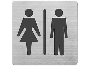 4007735045036 - Hinweisschild „WC Damen und Herren“ quadratisch inkl Selbstklebepad L 90 x B 90 mm Edelstahl gebürstet silber-schwarz
